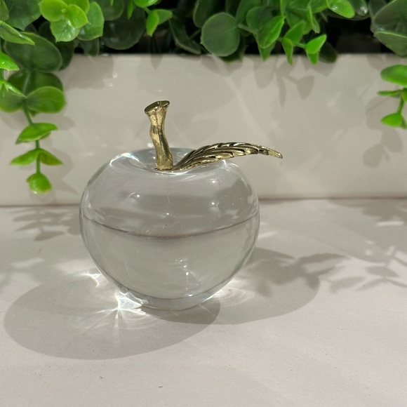 Accents | Vintage Heavy Clear Glass Apple Paperweight With Metal Stem ...